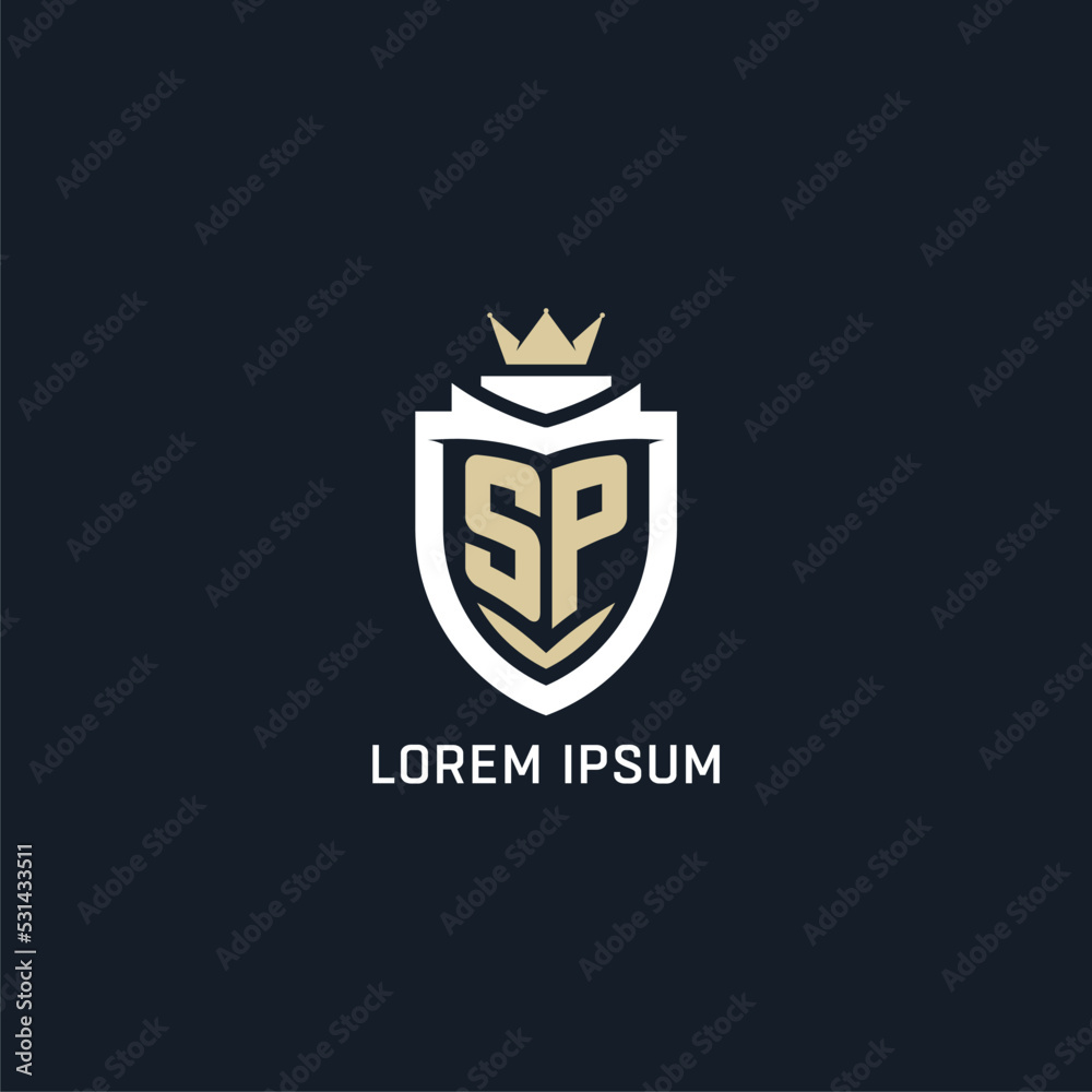 Initial letter SP shield and crown logo style, esport team logo design ...