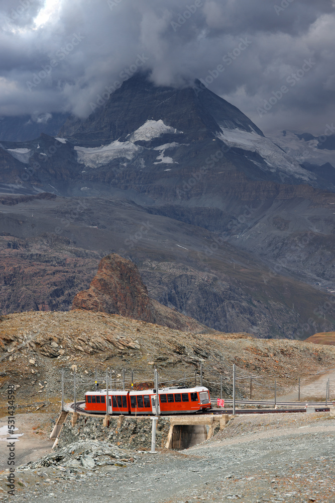 The Gornergratbahn a narrow gauge mountain rack railway approaching the ...