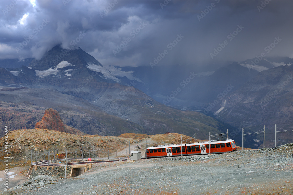 The Gornergratbahn a narrow gauge mountain rack railway approaching the ...