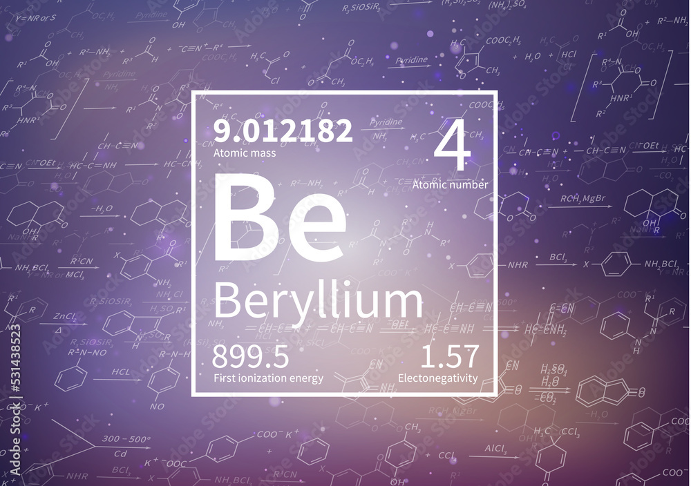 Beryllium chemical element with first ionization energy, atomic mass ...