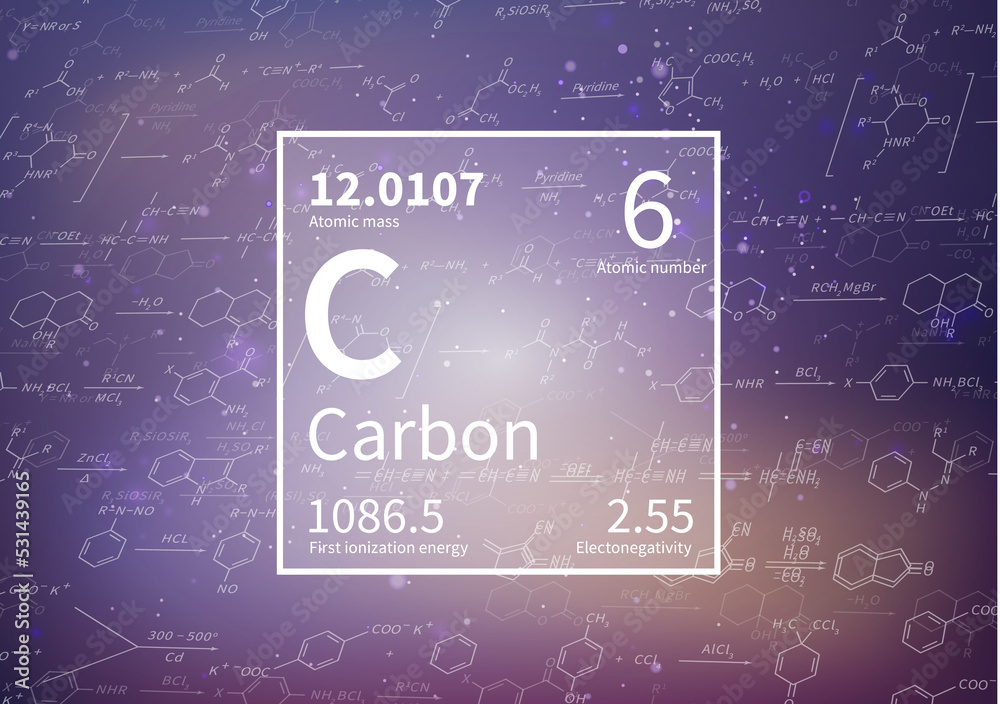 Carbon chemical element with first ionization energy, atomic mass and ...