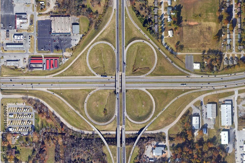 Raod, highway, flyover road junction - spaghetti and roundabout looking ...