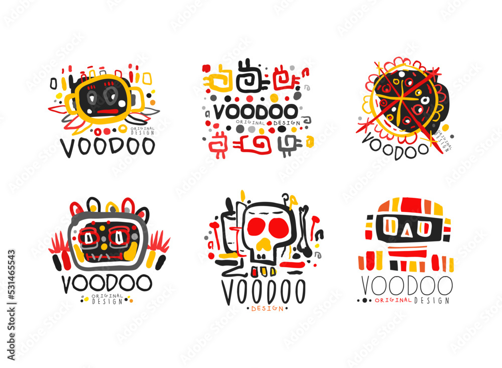 Voodoo labels set. African and American magic logo design. Spiritual ...