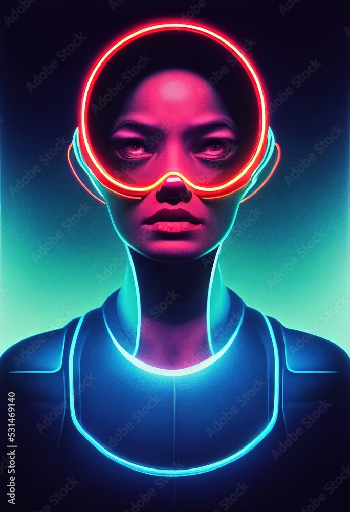 Creepy alien invader against a background of blurry lights. The concept ...