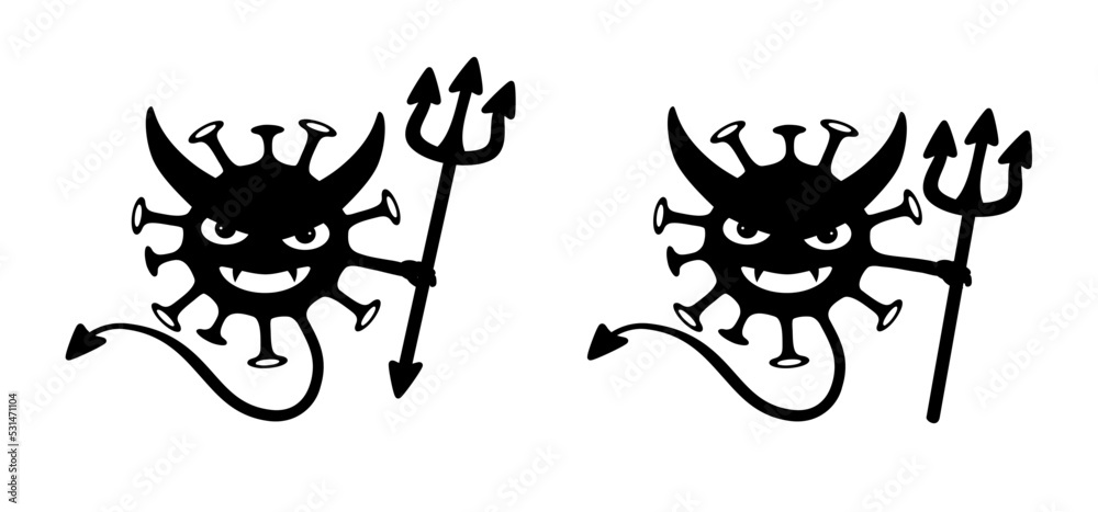 Cartoon virus symbol an the devil face. Zombies, alien head. For for ...