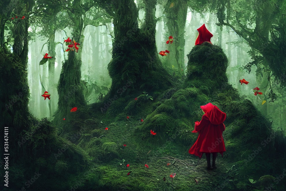 Little red riding hood in the forest Stock Illustration | Adobe Stock