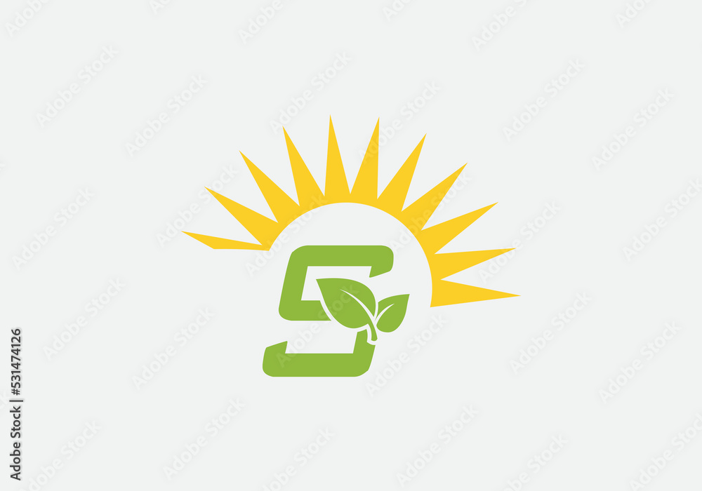 Eco solar logo vector and green energy sun vector letter S Stock Vector ...