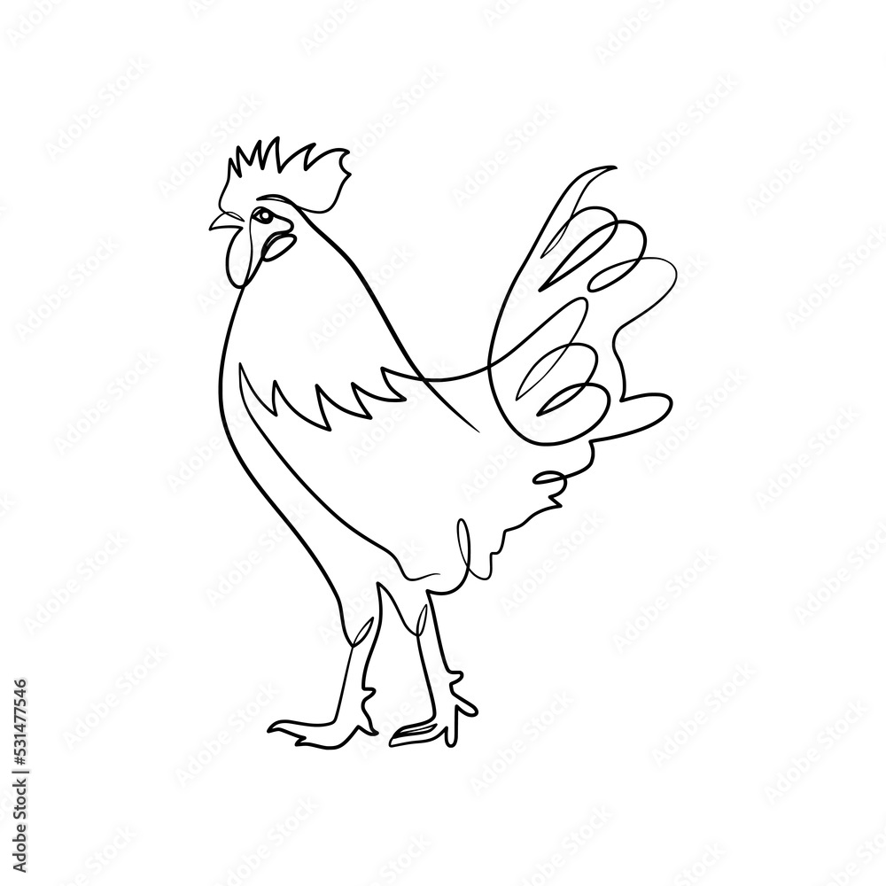 Continuous line drawing of rooster chicken animal farm Stock Vector ...