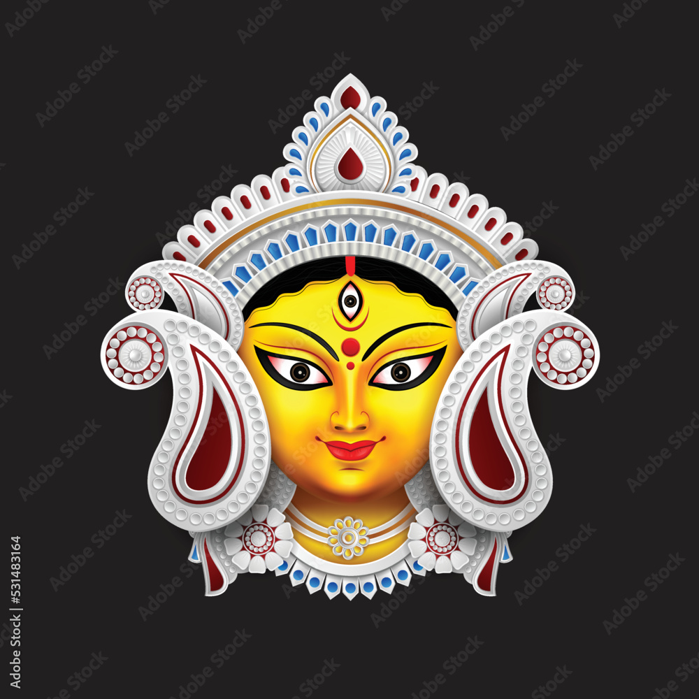 Durga Devi face Indian Durga pooja of Hinduism Stock Vector | Adobe Stock