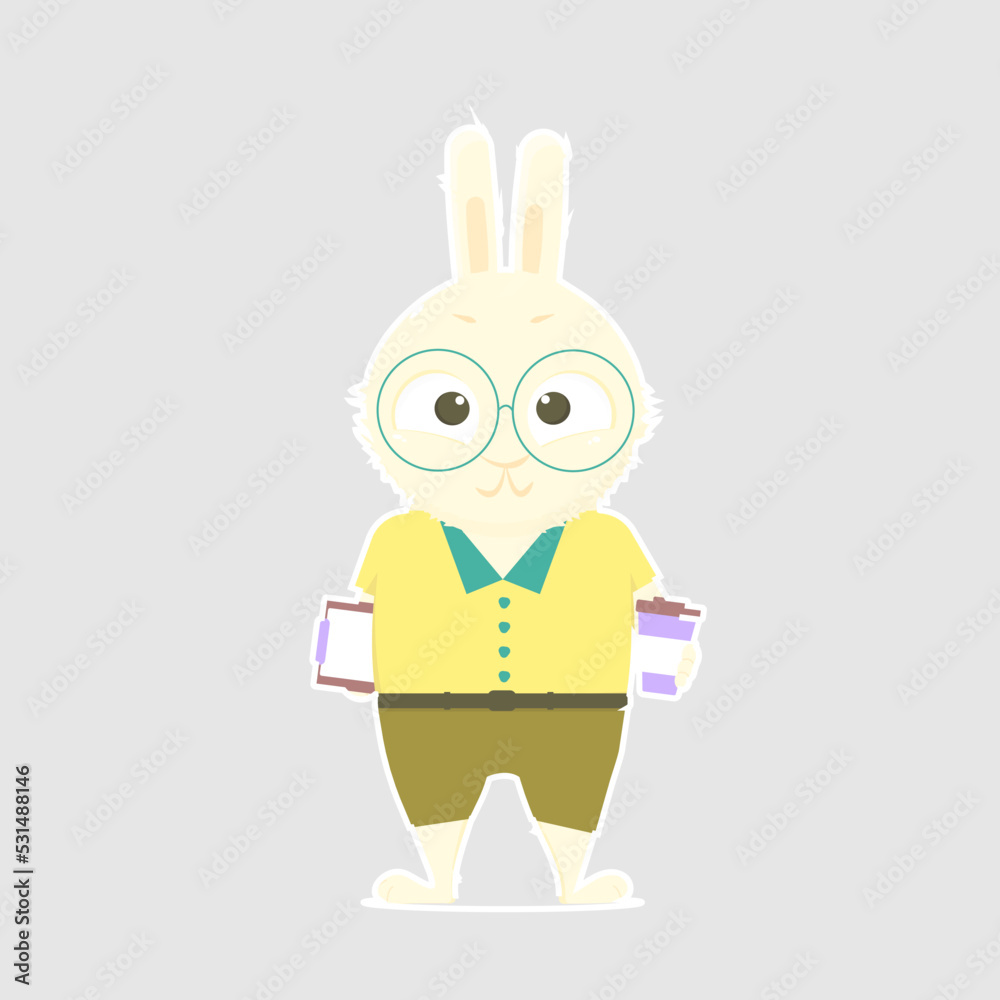 Business bunny in clothes and glasses flat design. Cartoon vector ...