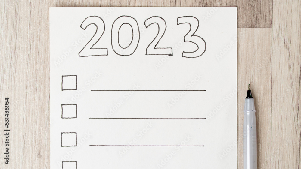 To-do list for 2023 on a white sheet with squares for checkmarks and ...