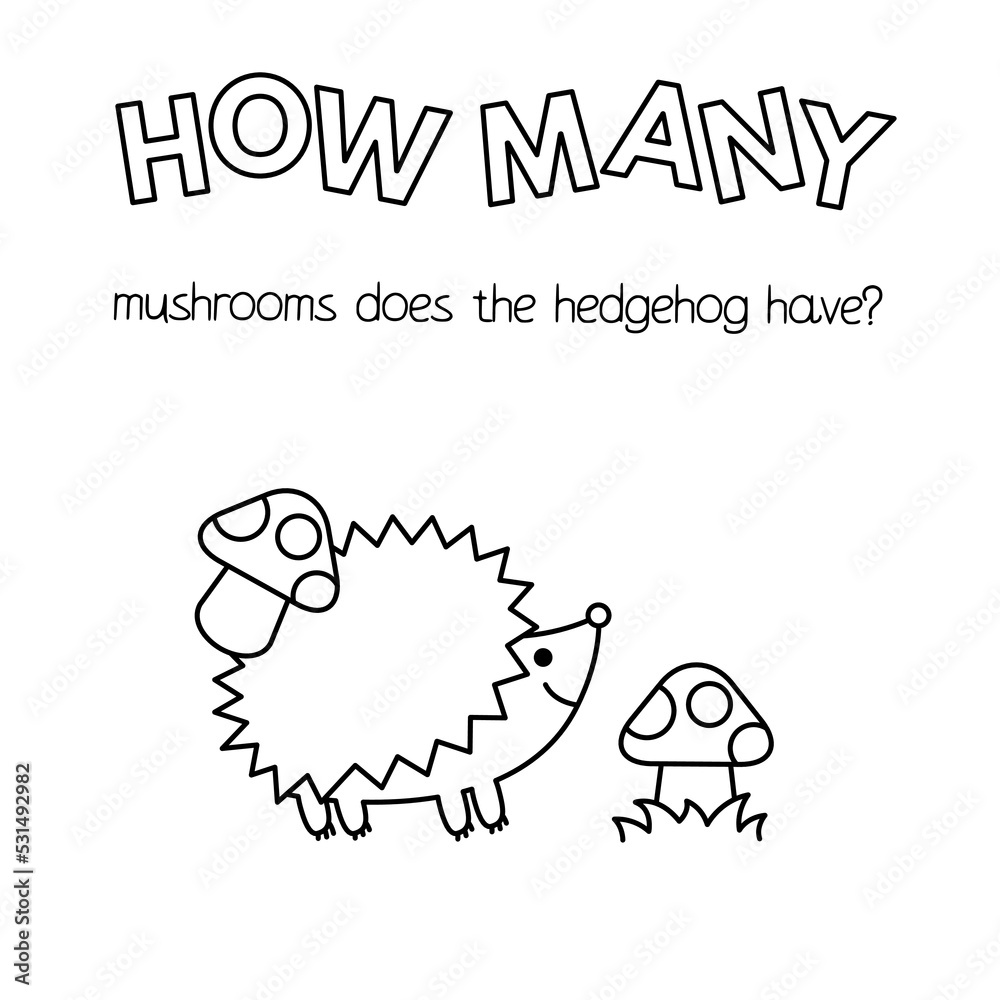 Cartoon hedgehog counting game. Vector coloring pages for children ...