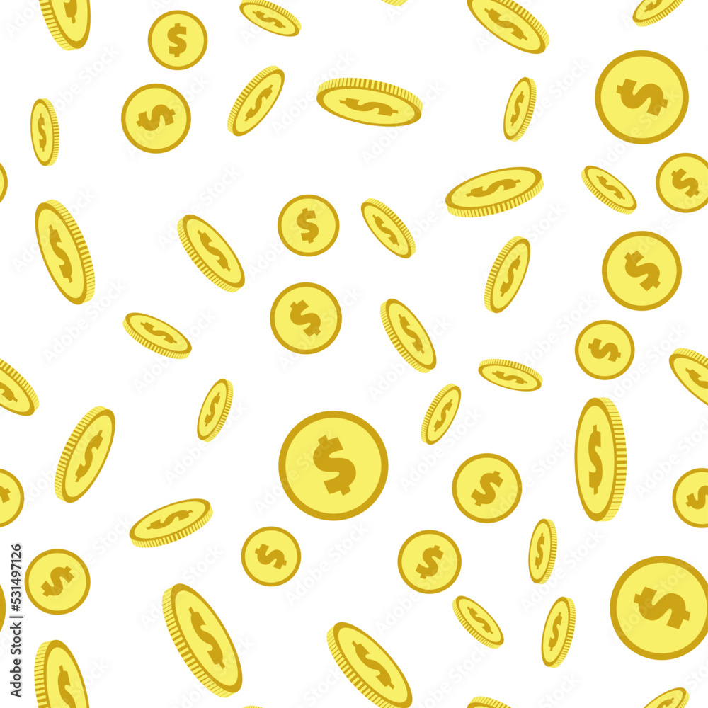 Abstract falling golden coins seamless pattern. Golden money rain ...