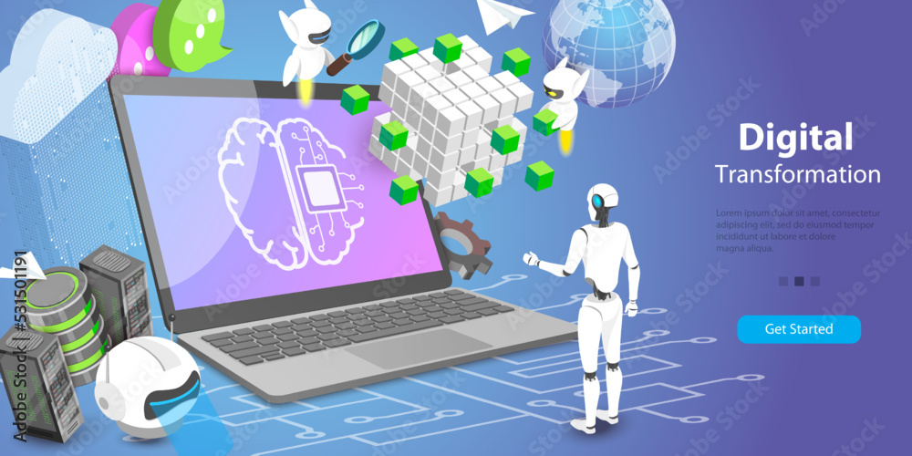 3D Vector Conceptual Illustration of Digital Transformation, Big Data ...