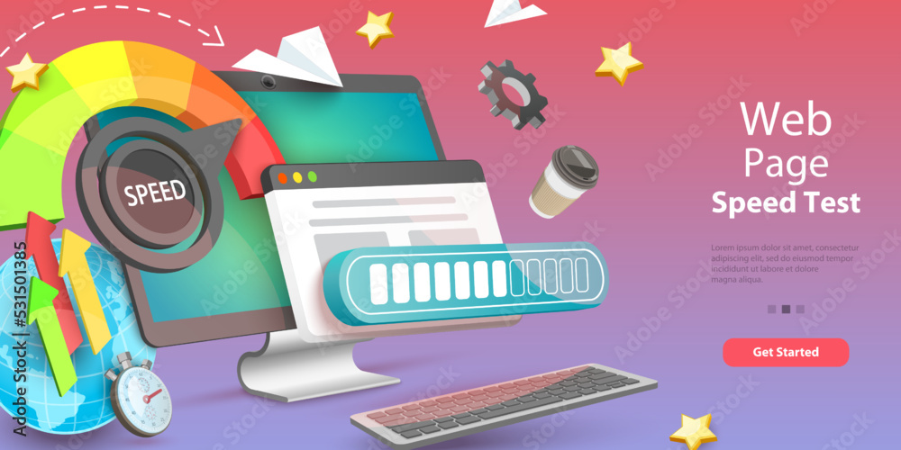 3D Vector Conceptual Illustration of Web Page Speed Test, Loading Time ...