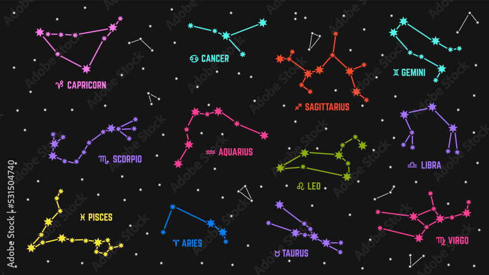 Constellations in starry sky. Bright constellation with stars, leo ...