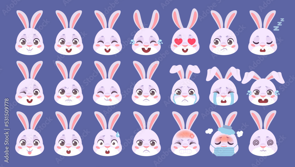 Rabbit emoji. Bunny emoticon, hare face emotion cute easter animal ...