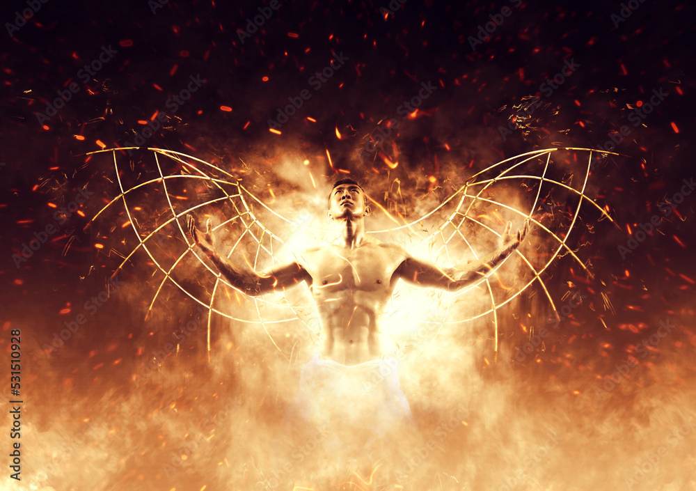 Demon on fire background Stock Photo | Adobe Stock