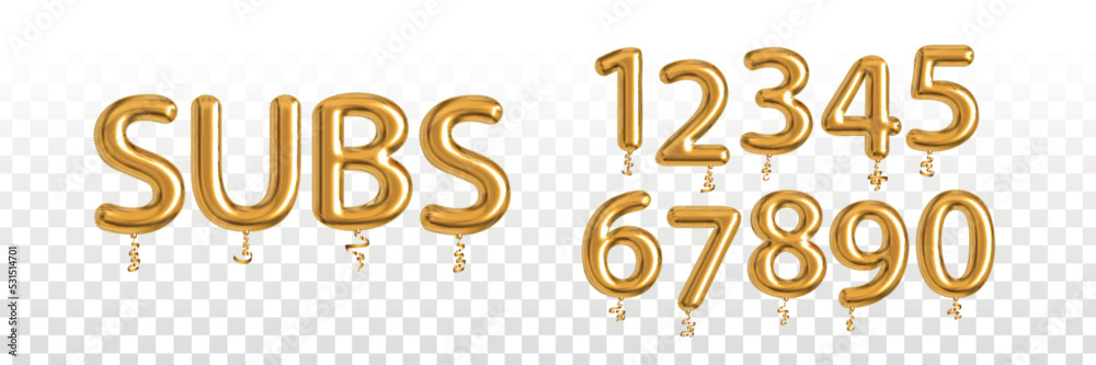 Vector realistic isolated golden balloon text of Subs with numbers on ...