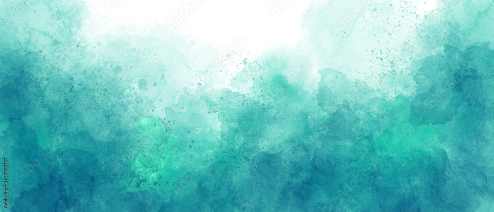 light sea blue green sky gradient watercolor background with clouds ...