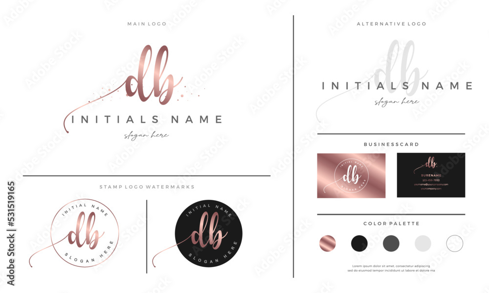 Initial DB letter D B handwriting beauty logo design Stock Vector ...