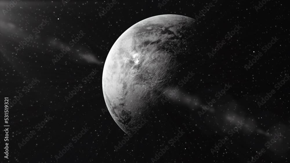 Rotating cold planet in space. Motion. 3D planet rotates on background ...