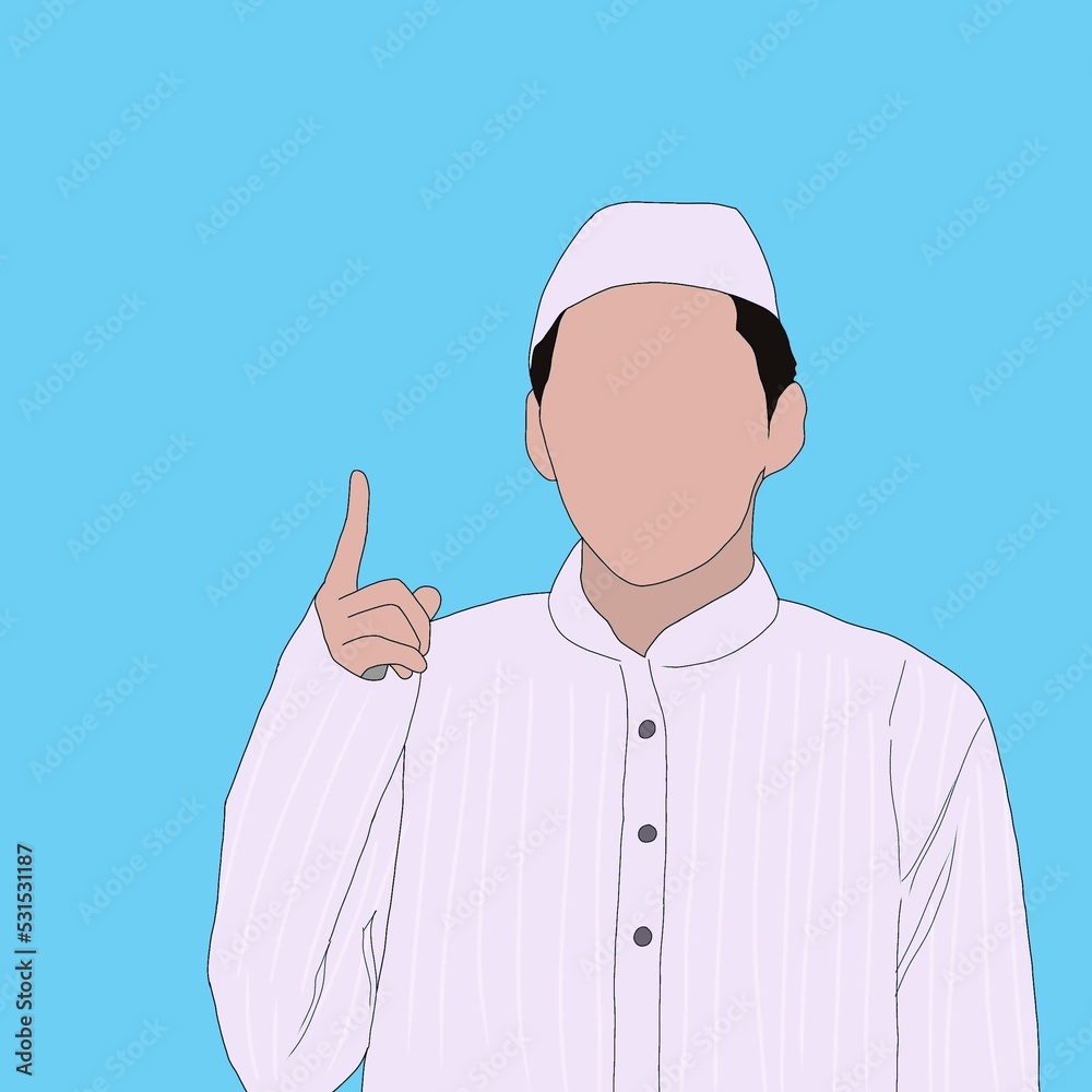 An faceless muslim man illustration raising index finger, The hand ...