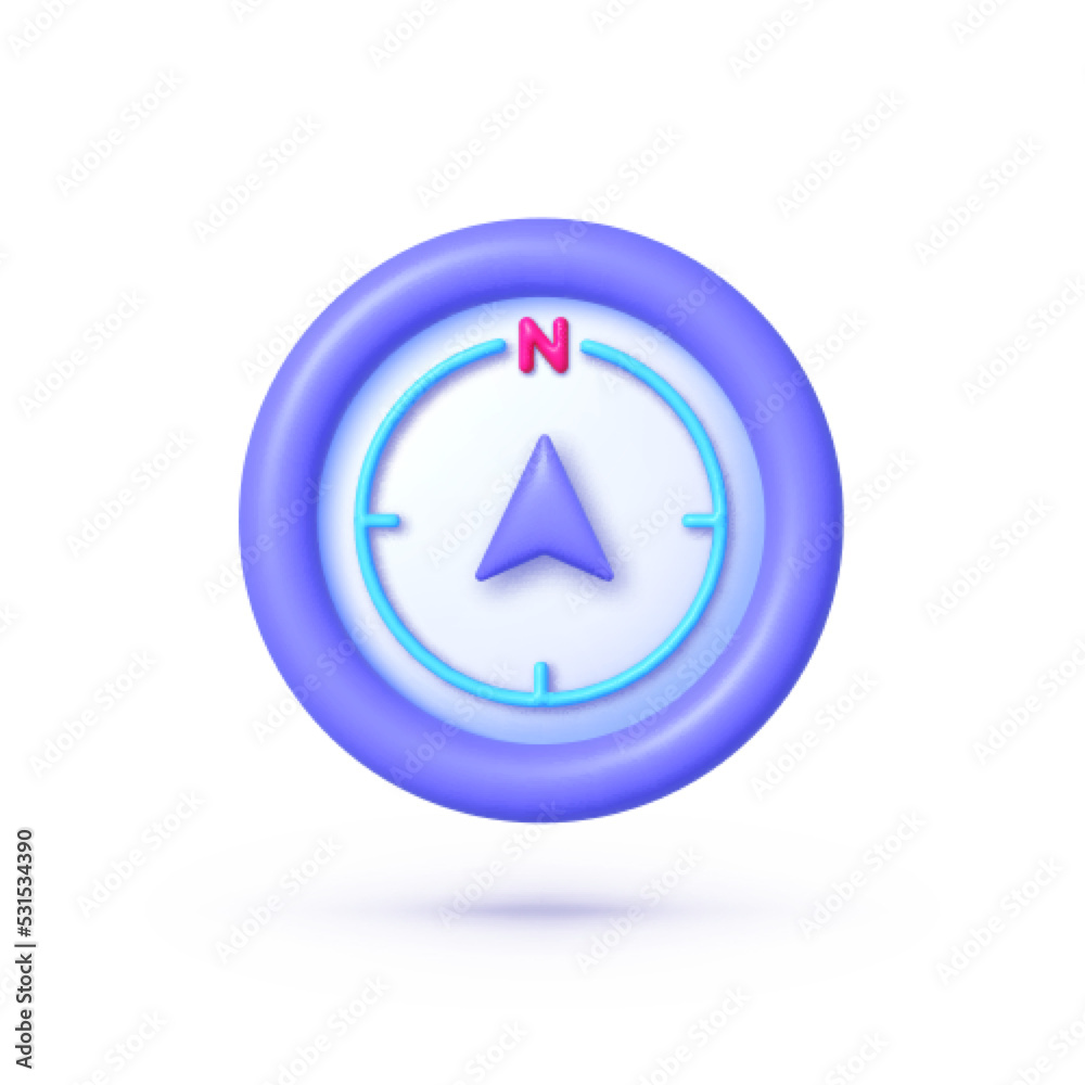 Compass 3D illustration on white background. Realistic vector ...