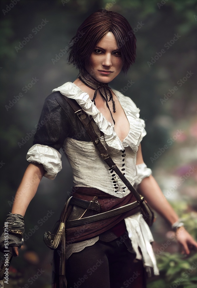 Fantasy portrait of a militant female assassin with red hair and in an ...