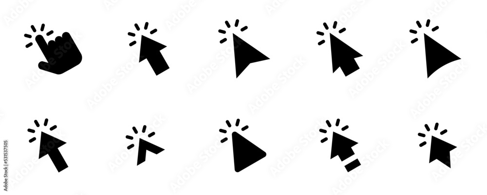 Conjunto de iconos de clic del cursor de computadora. Haga clic en el ...