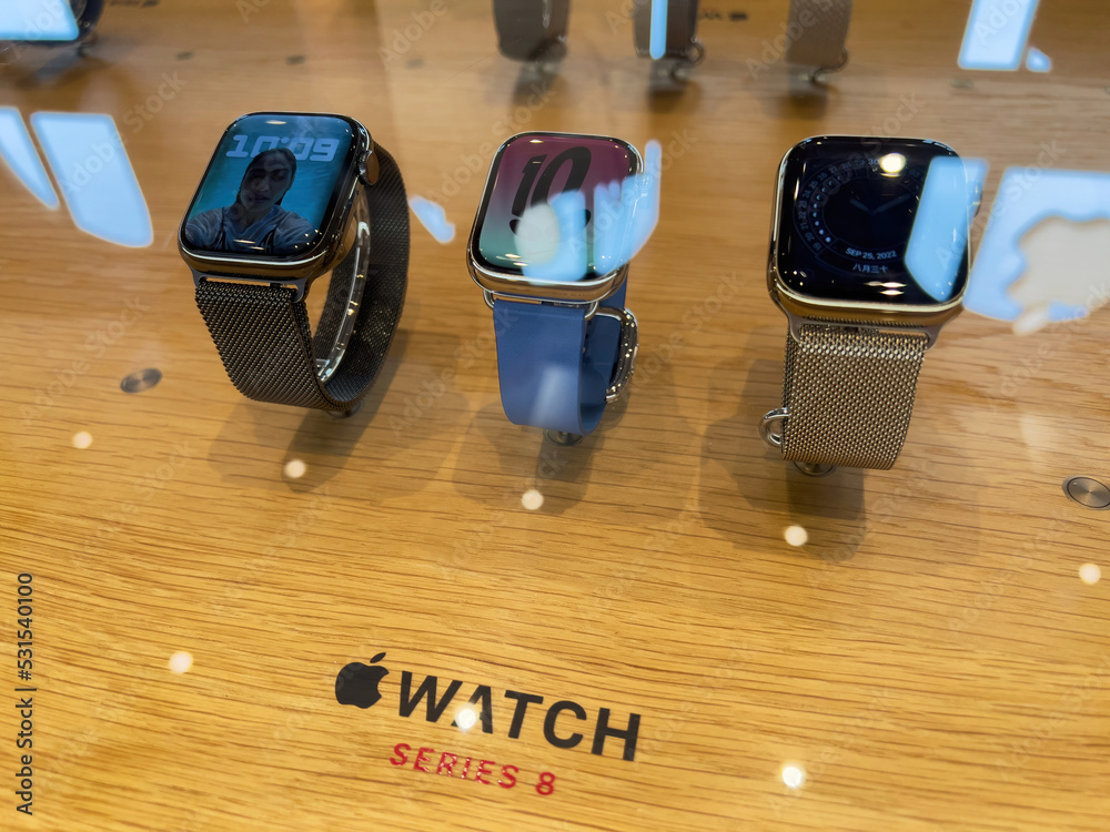 Paris, France - Sep 16, 2022: Apple store featuring new Apple Watch ...