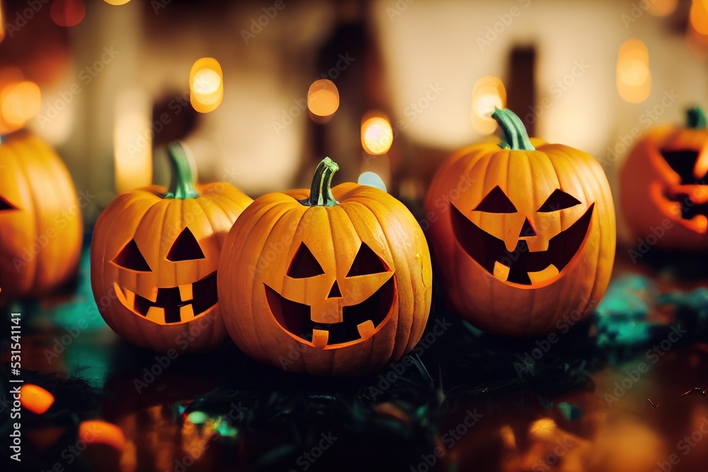 Halloween All Hallows Eve All Saints Eve illustration set with smiling ...