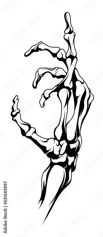 Hand. Skeleton hand. Human bones. Skeleton hand points the way with a ...
