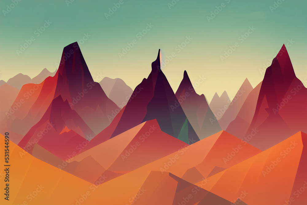 Mountain ranges, background, minimalism 2d illustration 2d style Stock ...