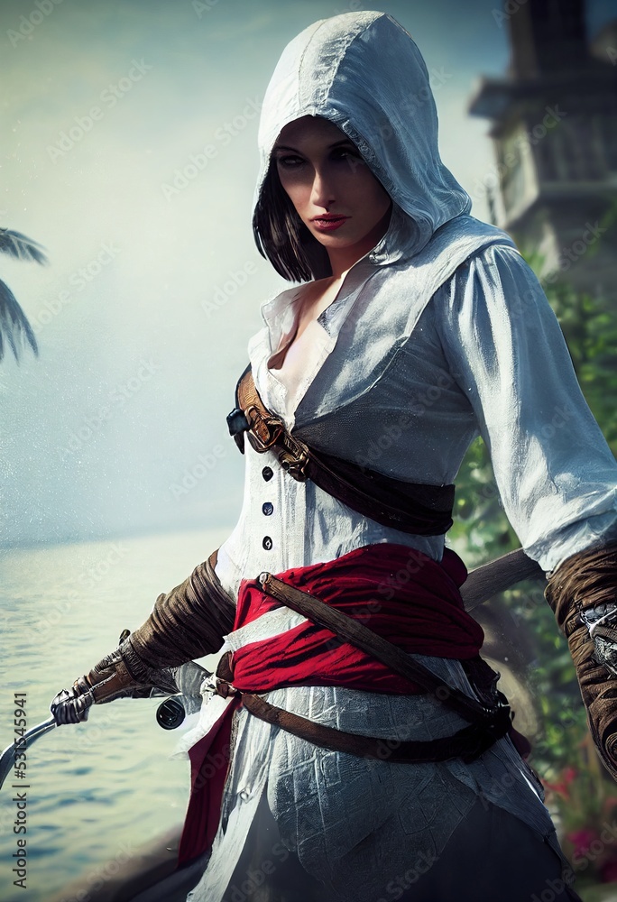 Fantasy portrait of a militant female assassin with red hair and in an ...