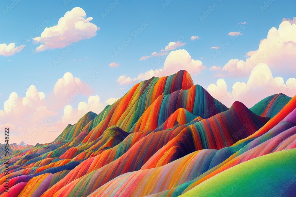 Rainbow mountains, Zhangye Danxia geopark, China, anime style, webtoon ...