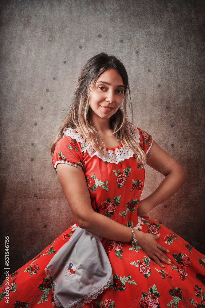 young chilean woman with national costume to celebrate national ...