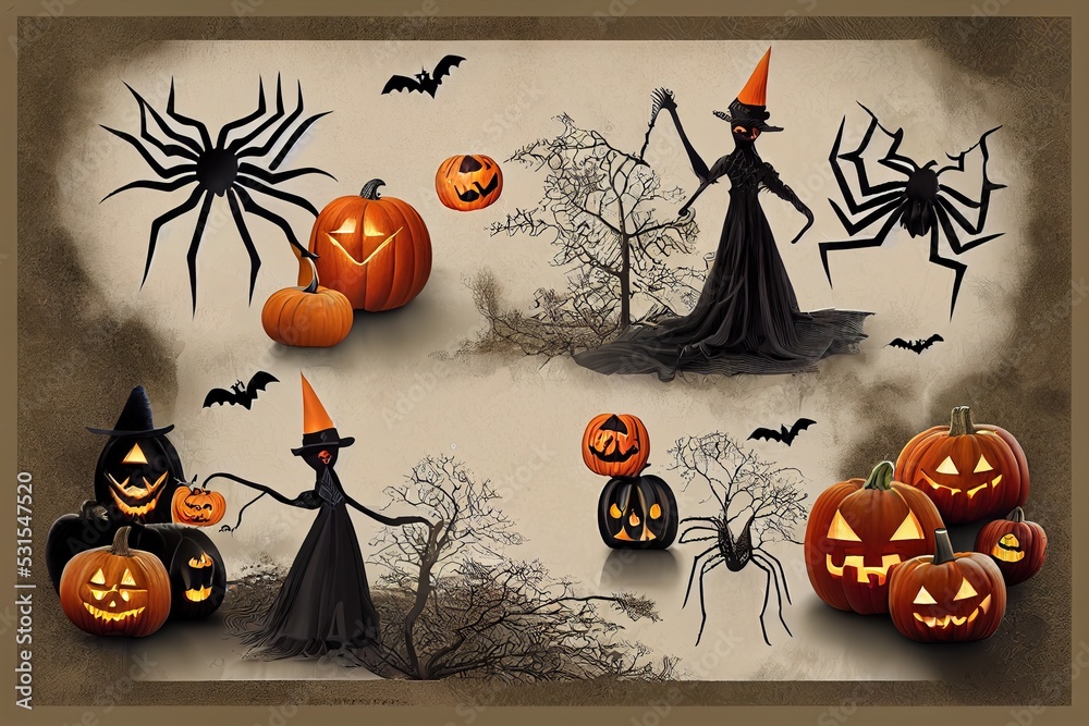 Halloween dividers collection. Horizontal borders with holiday objects ...