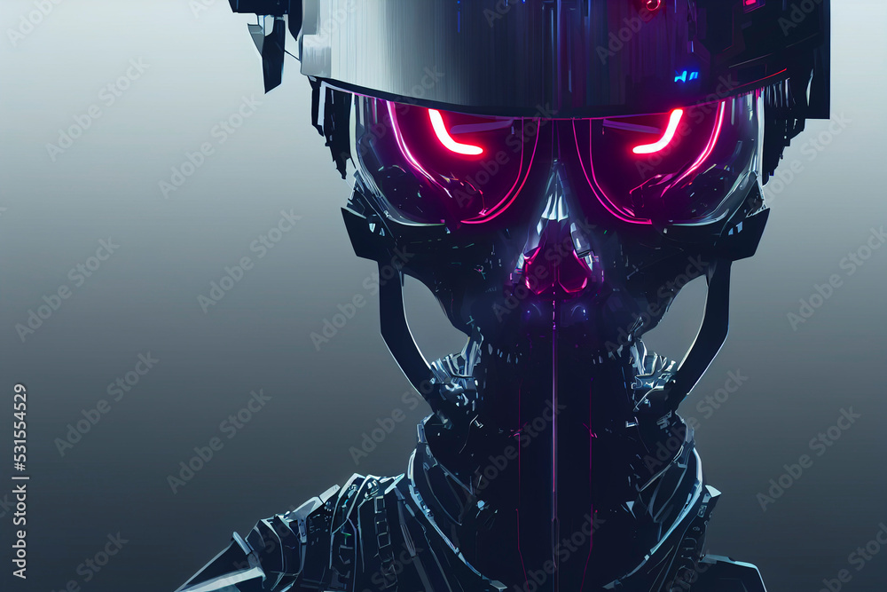 Cyberpunk skull, Sci-fi skeleton warrior illustration_1 Stock ...