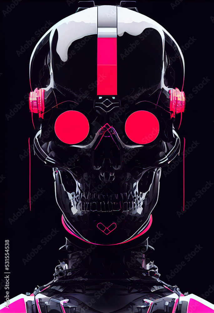 Cyberpunk skull, Sci-fi skeleton warrior illustration_1 Stock ...