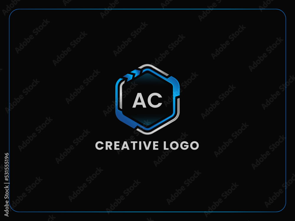 AC hexagon logo design on black background. AC logo letter design. AC ...