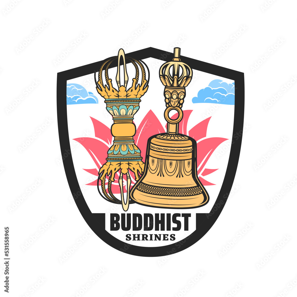 Buddhism symbols of Buddha spiritual healing and meditation, vector ...