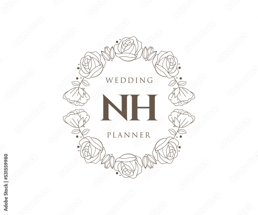 NH Initials letter Wedding monogram logos collection, hand drawn modern ...