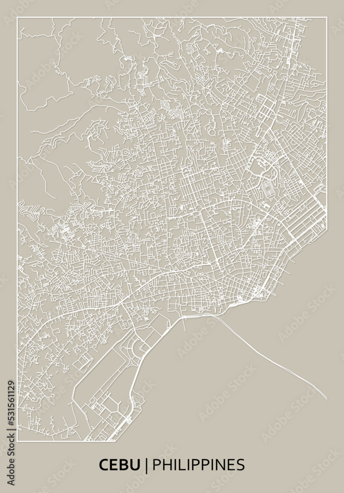 Cebu (Central Visayas, Philippines) street map outline for poster ...