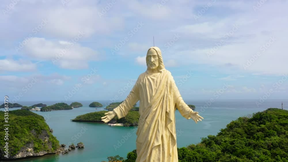Statue of Jesus Christ on Pilgrimage island in Hundred Islands National ...