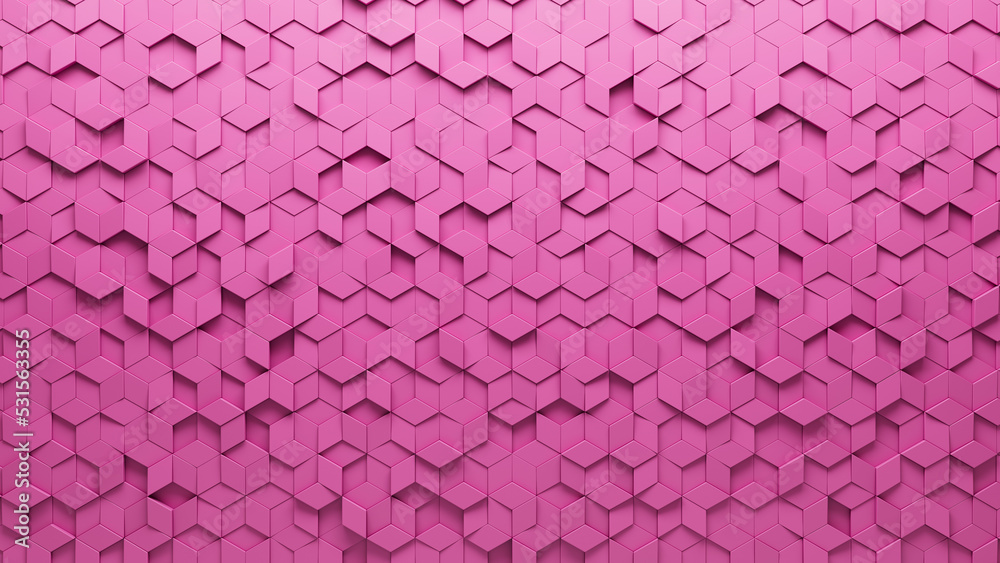 Pink, Semigloss Mosaic Tiles arranged in the shape of a wall. 3D ...