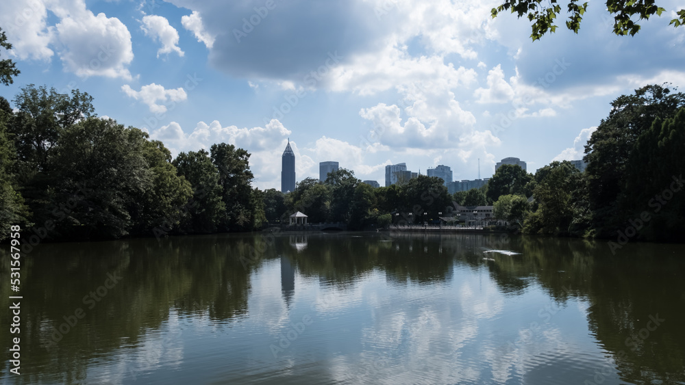 View of Atlanta’s skyline from Piedmont Park, an urban park in Atlanta ...