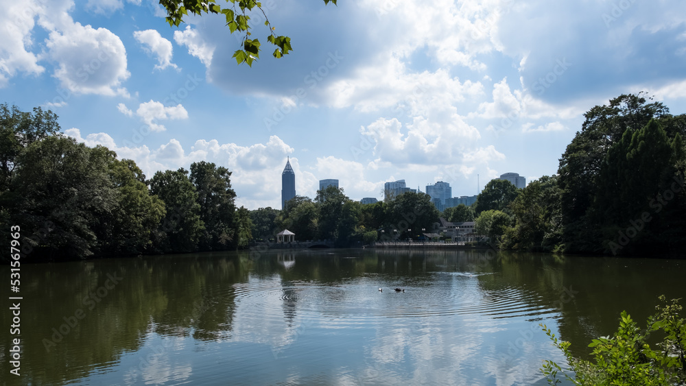 View of Atlanta’s skyline from Piedmont Park, an urban park in Atlanta ...