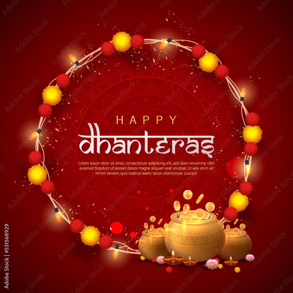 Happy Dhanteras Poster Design Vector Illustration. Illustration of Gold ...