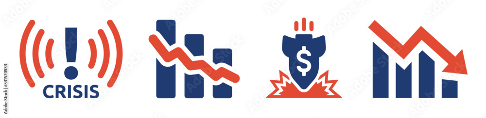 Economic recession icon set. Financial crisis symbol vector ...